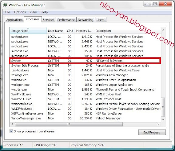 Mengatasi NT Kernel & System yang memakai 100% Cpu di Windows 7